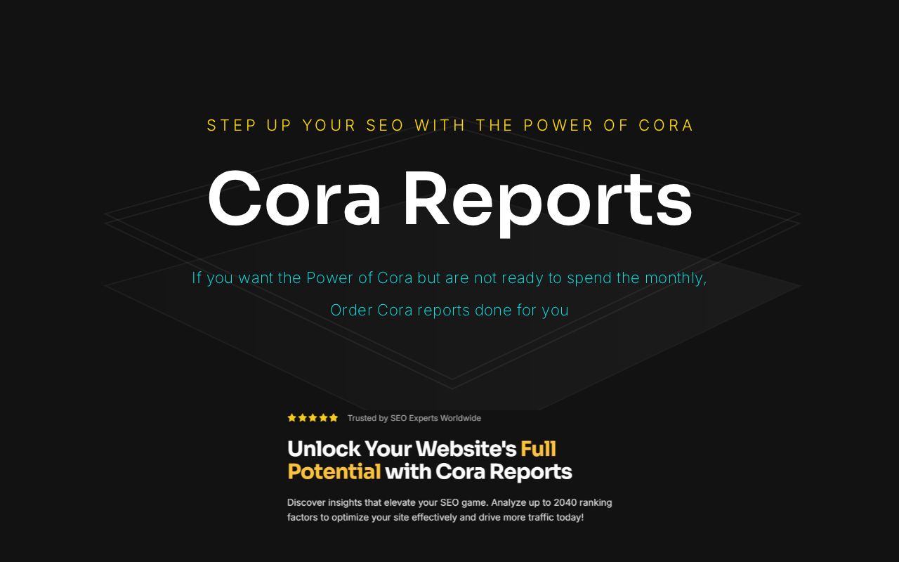 Cora Reports for Sale - Expert Level SEO Diagnostics Tool